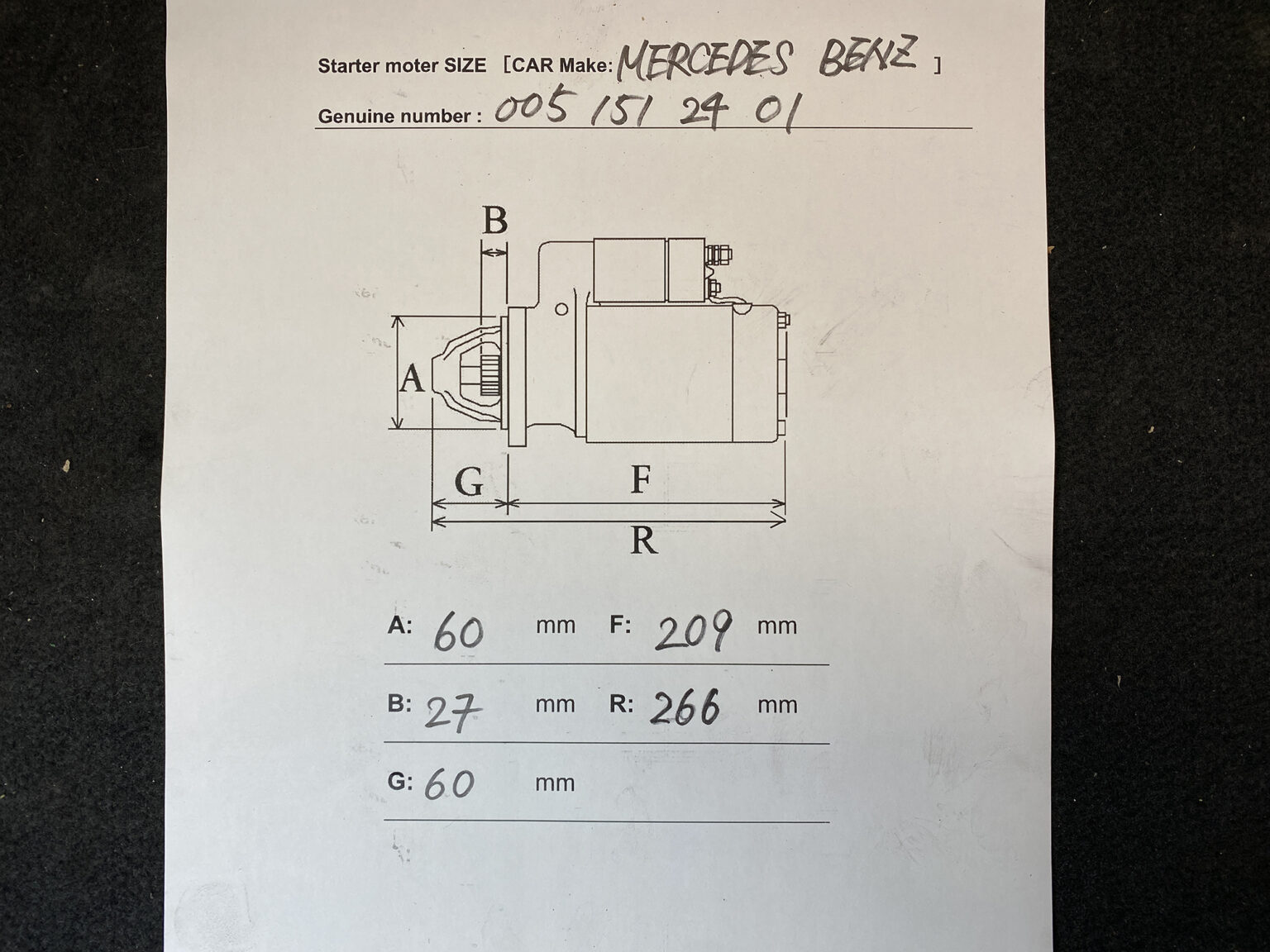 MERCEDES-BENZ Genuine Starter Motor W202 W204 W215 W219 / 005 151 24 01 ...